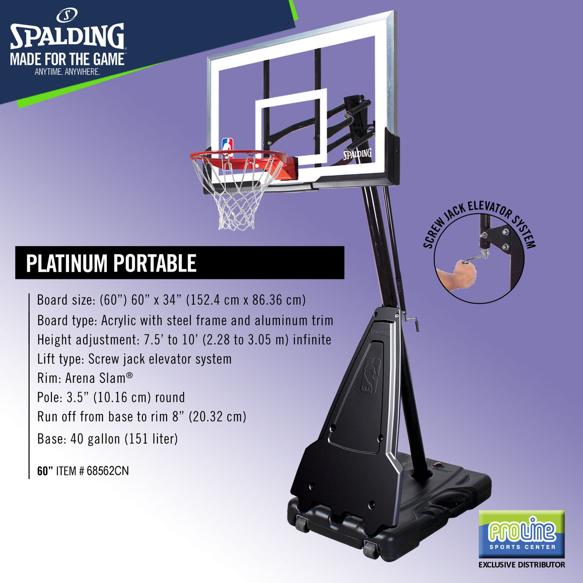 SPALDING Platinum Series Original Portable Backboard System (60" x 34 ...