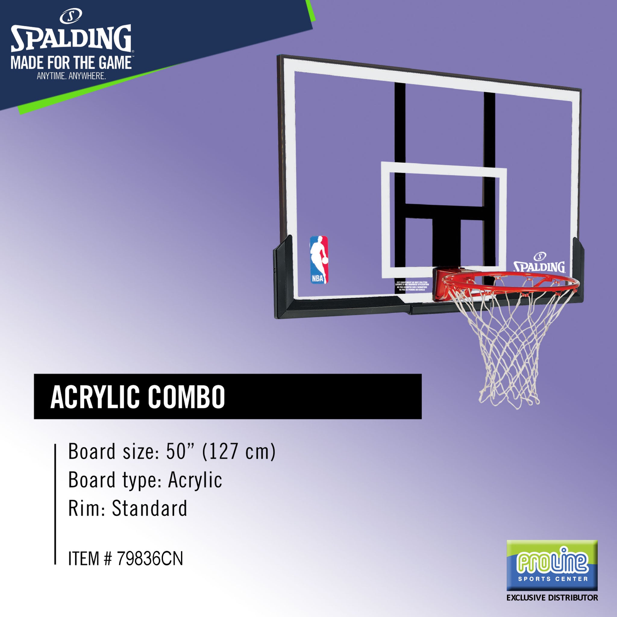 SPALDING 50-inch Acrylic Combo – Original Backboard and Rim Only, No P ...